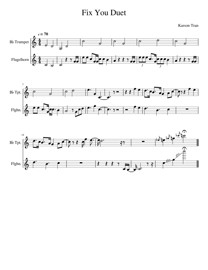 Fix You Sheet music for Flugelhorn, Trumpet in b-flat (Brass Duet ...