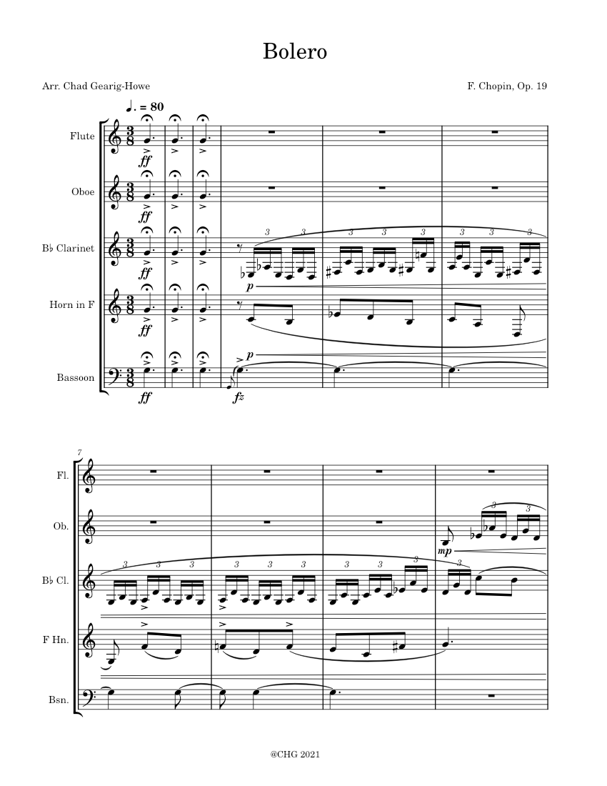 Bolero Sheet music for Flute, Oboe, Bassoon, French horn & more ...