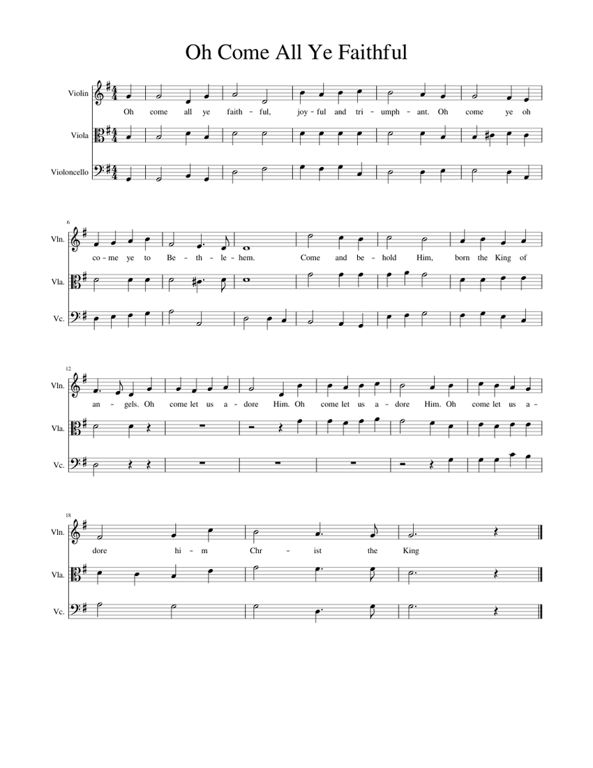 Oh Come All Ye Faithful Sheet music for Violin, Viola, Cello (String ...