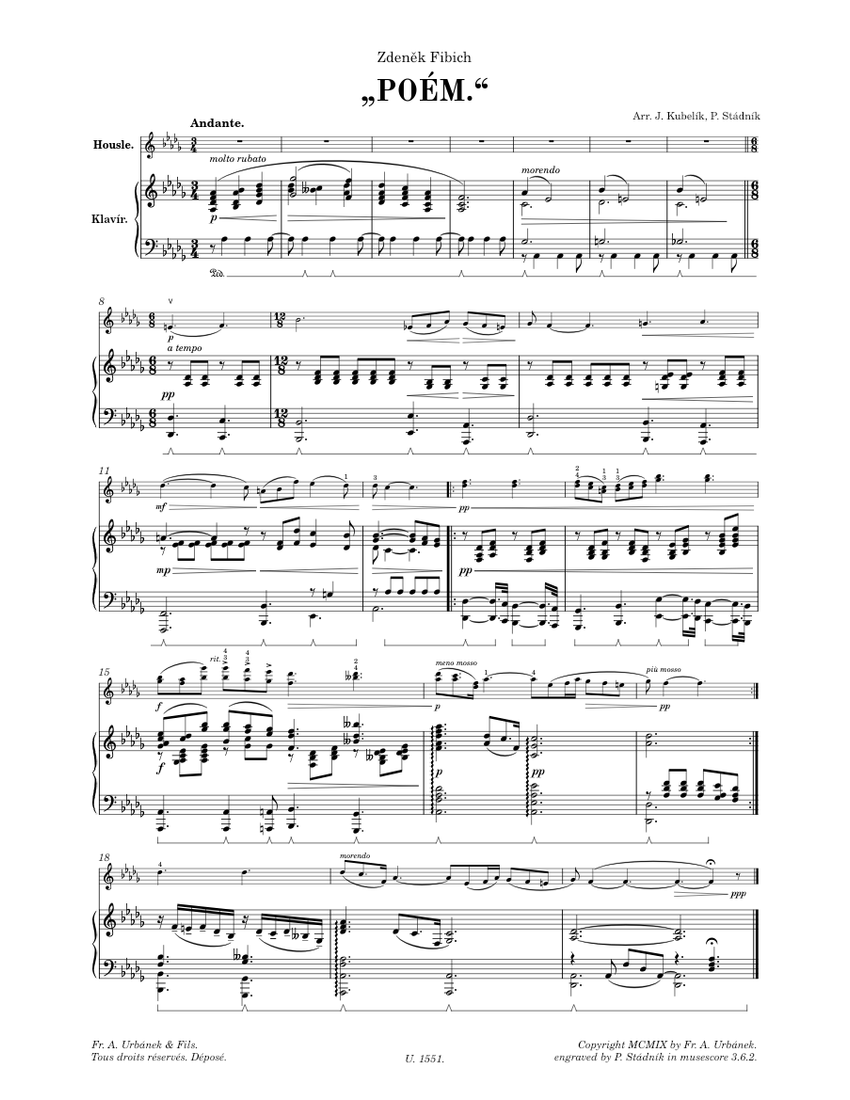 Poème – Zdeněk Fibich Sheet music for Piano, Violin (Piano Duo ...