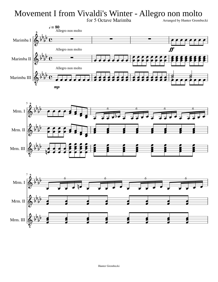 Vivaldi's Winter - Movement 1 - Marimba Trio Sheet music for Marimba ...
