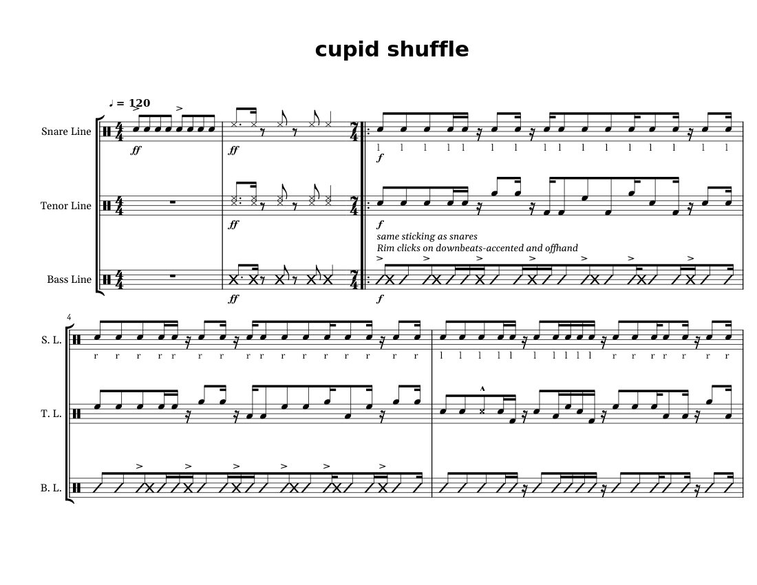 cupid shuffle Sheet music for Snare drum, Tenor drum, Bass drum (Drum ...