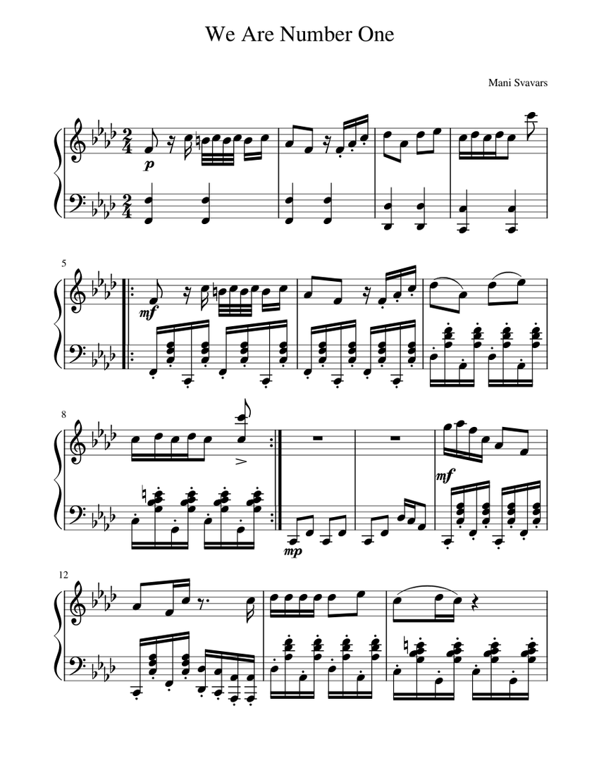 We Are Number One - Mani Svavars Sheet music for Piano (Solo ...
