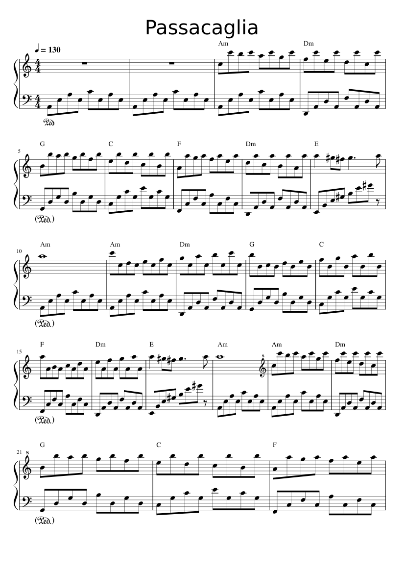 Passacaglia Sheet Music for Piano (Solo) | MuseScore.com