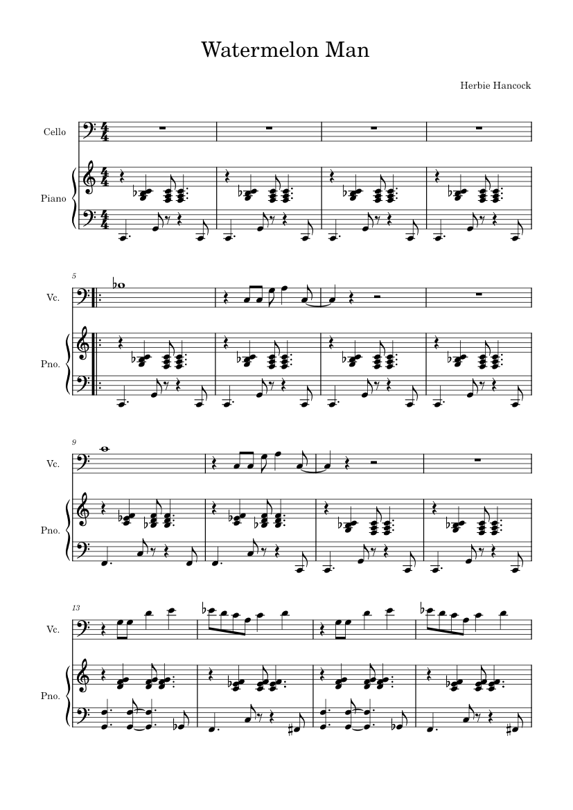 Watermelon man – Herbie Hancock Sheet music for Piano, Cello (String ...