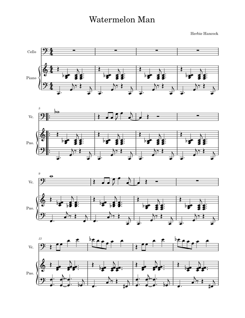 Watermelon man – Herbie Hancock Sheet music for Piano, Cello (String ...