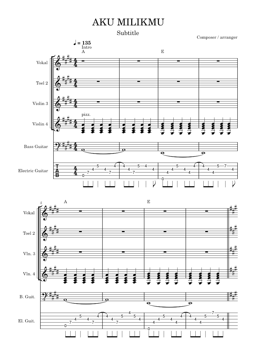 Aku milikmu – Dewa 19 Sheet Music and Tab with Chords for Violin, Guitar, Bass guitar (Mixed ...