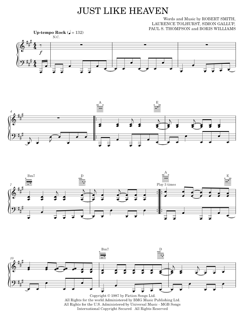 Play Official version of Just like heaven Sheet Music by The Cure for ...