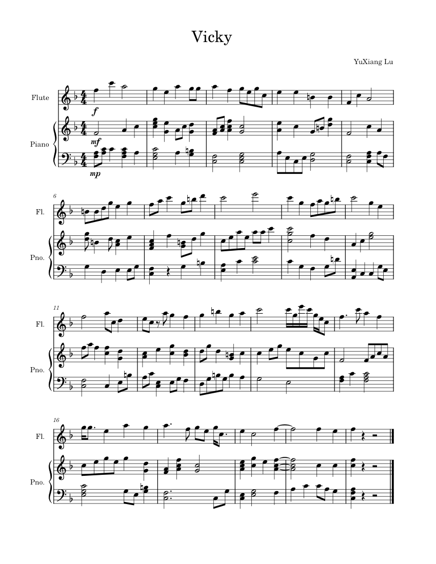 Vicky Sheet music for Piano, Flute (Solo) | Musescore.com