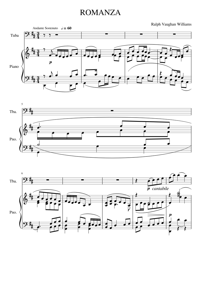 Tuba Concerto in F minor - 2nd Movement - Romanza Sheet Music for Piano ...