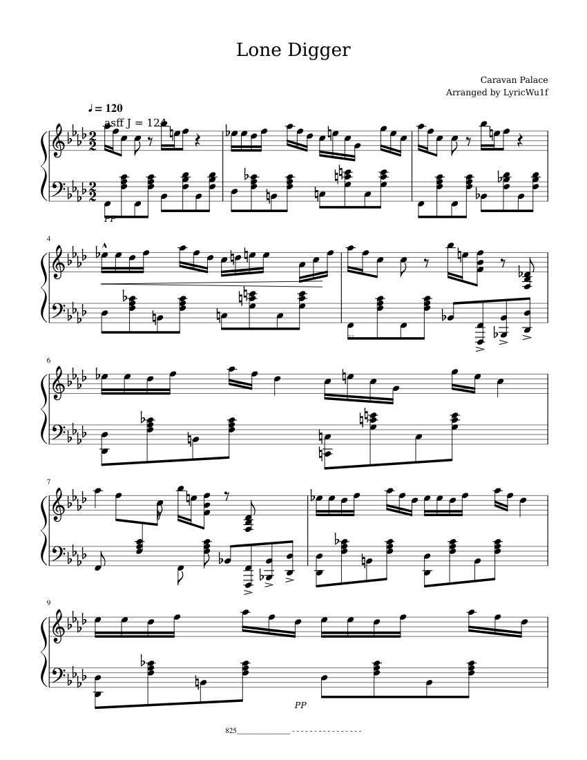 LyricWulf Lone Digger Sheet music for Piano (Solo) | Musescore.com