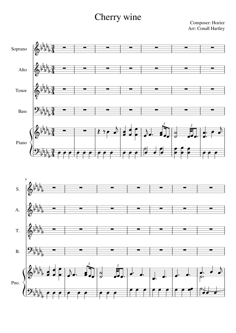 Cherry wine- Hozier (SATB) Sheet Music for Piano, Soprano, Alto, Tenor & more instruments (SATB ...