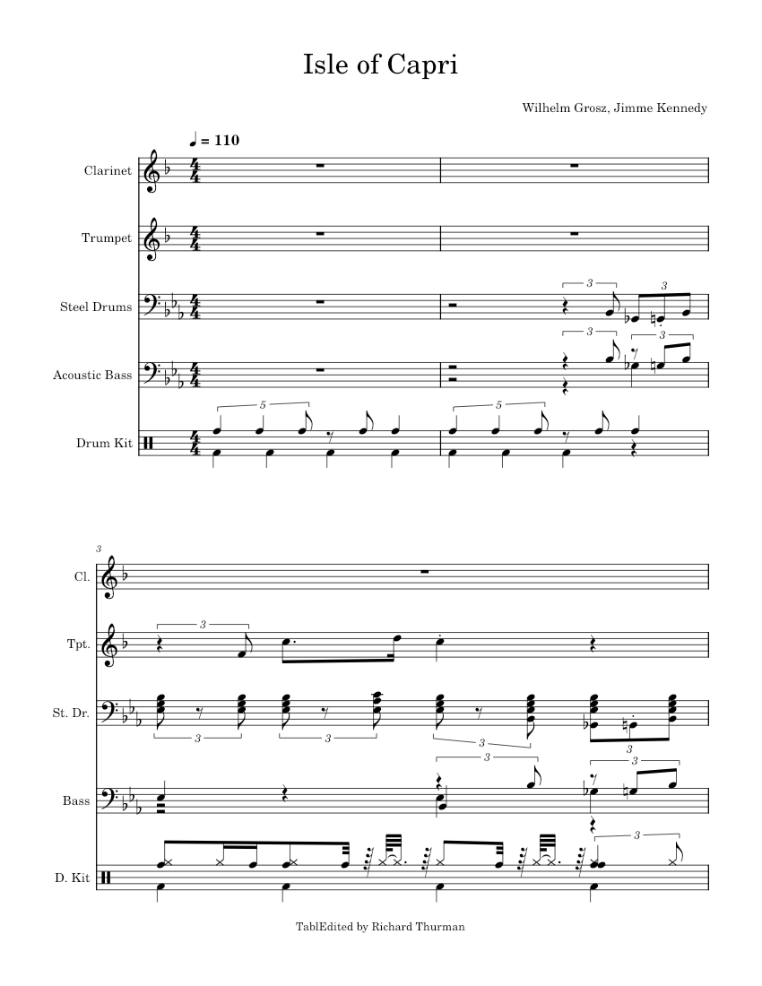 Isle of Capri – Wilhelm Grosz Sheet Music for Bass guitar, Drum group ...