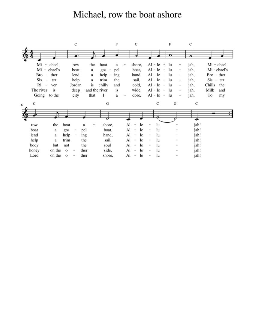 Michael Row the Boat Ashore – Misc Traditional (Lead Sheet - Melody ...