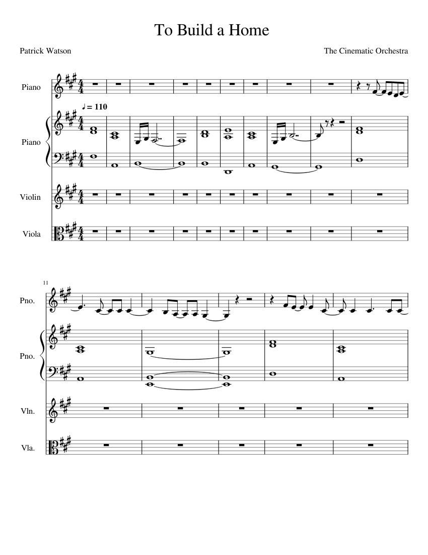 To Build a Home Sheet Music for Piano, Violin, Viola (Mixed Quartet ...
