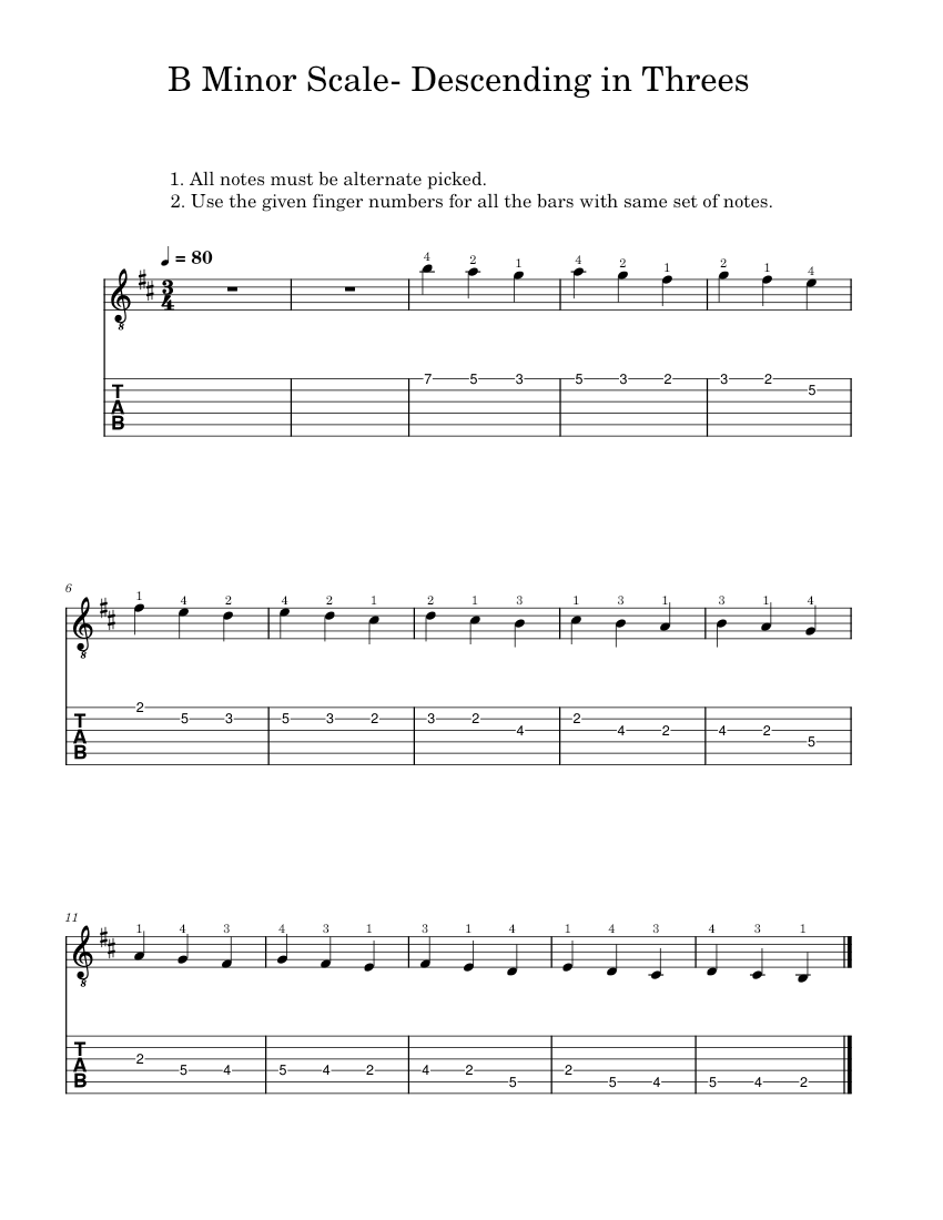 B Minor Descending in Threes Sheet music for Guitar (Solo) | Musescore.com