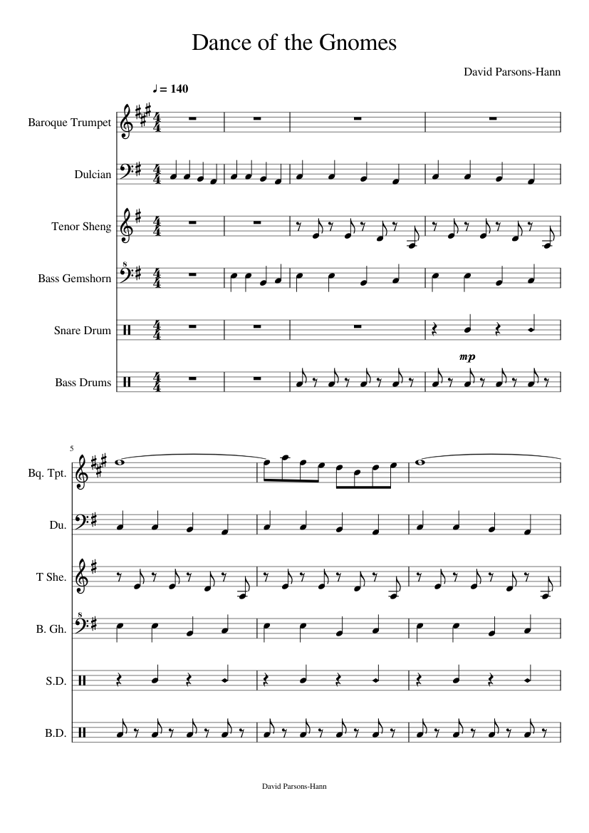 Dance of the Gnomes Sheet music for Snare drum, Bass drum, Flute other ...