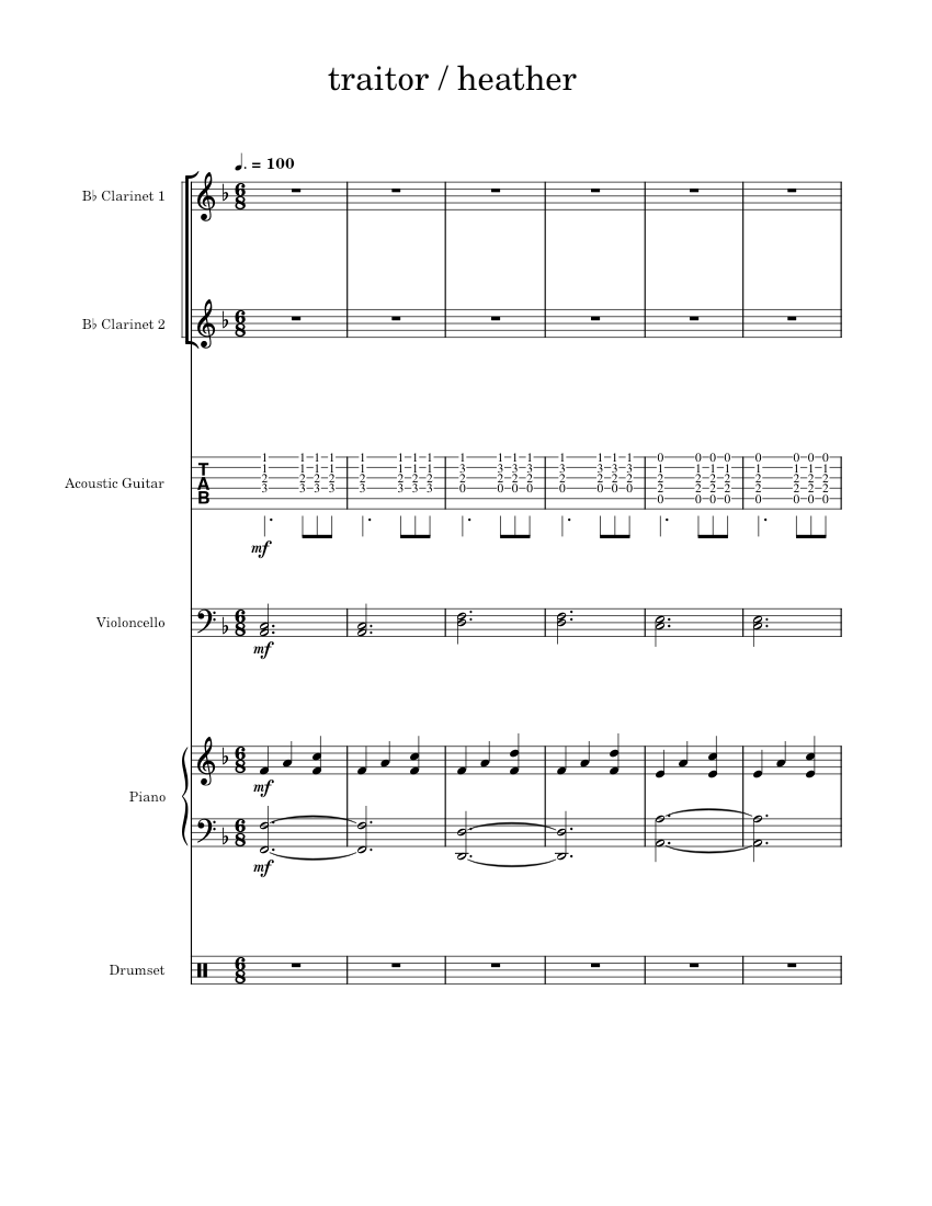 Traitor / Heather Sheet music for Piano, Clarinet in b-flat, Cello ...