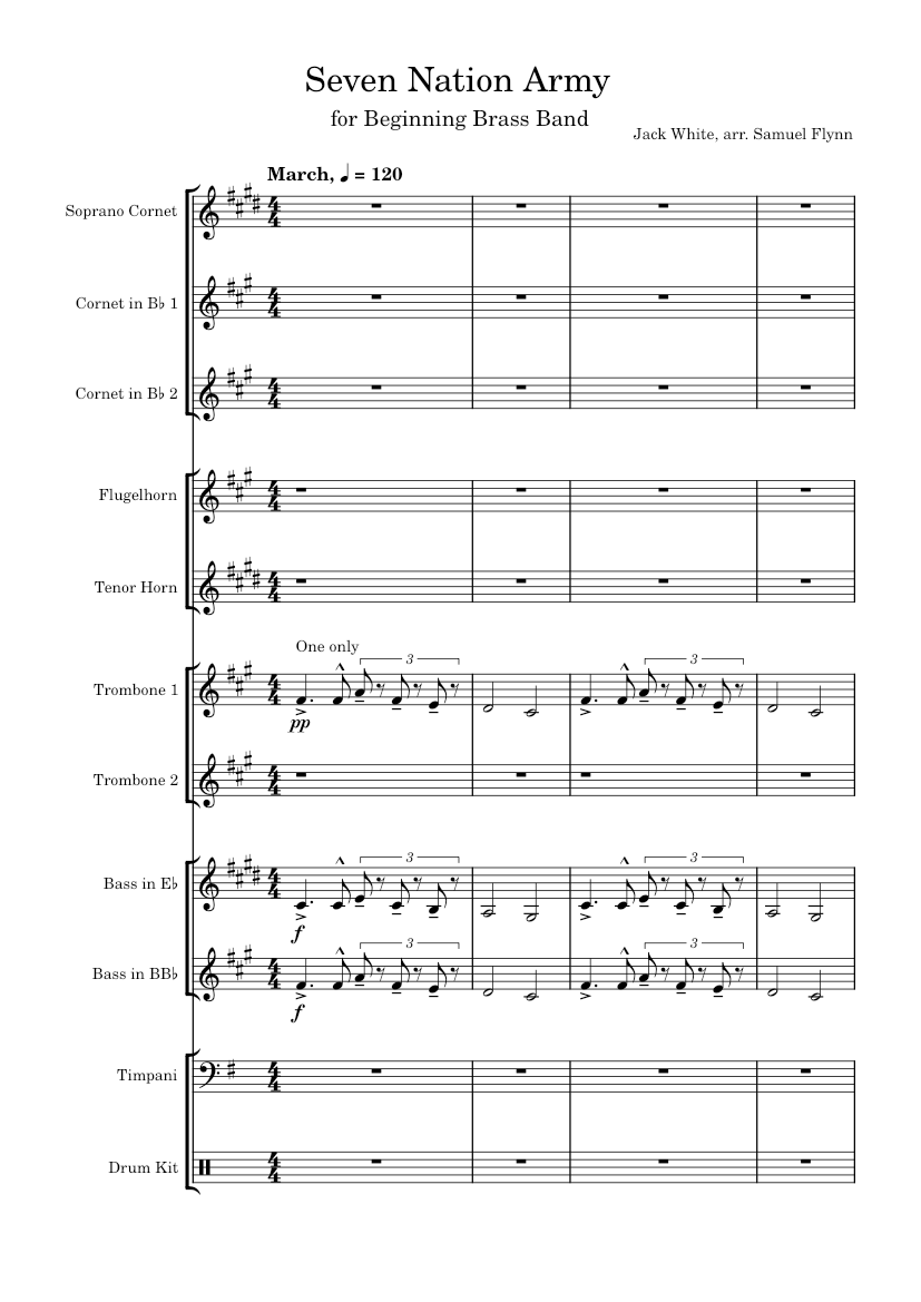 Seven Nation Army for Beginning Brass Band Sheet Music for Trombone ...