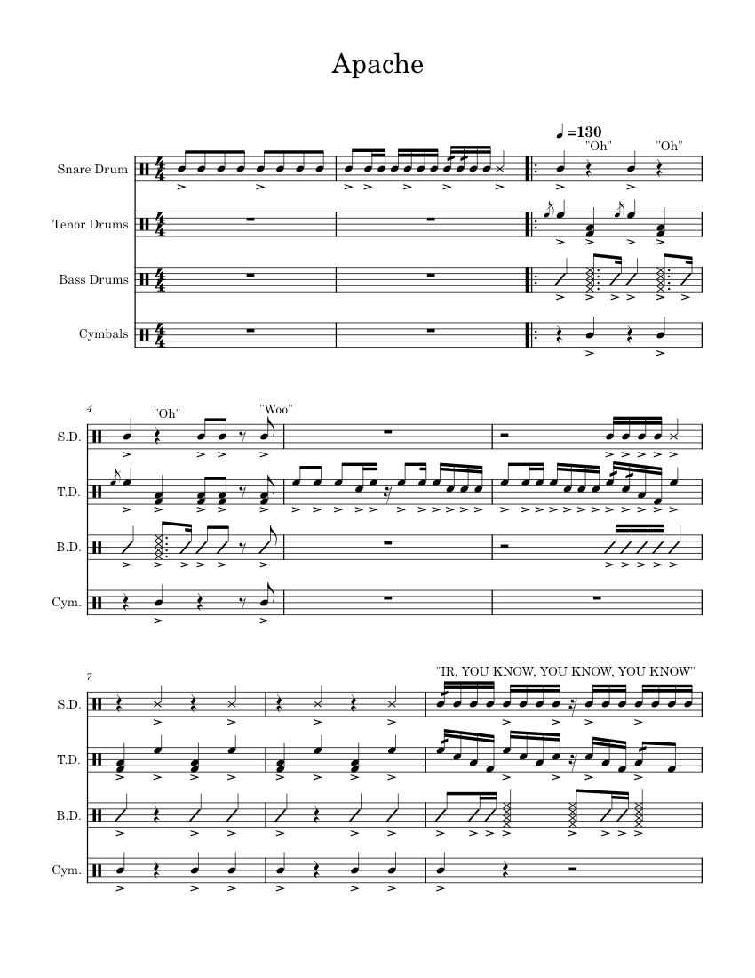 Apache Sheet music for Tuba, Synthesizer, Trumpet other (Mixed Quartet ...