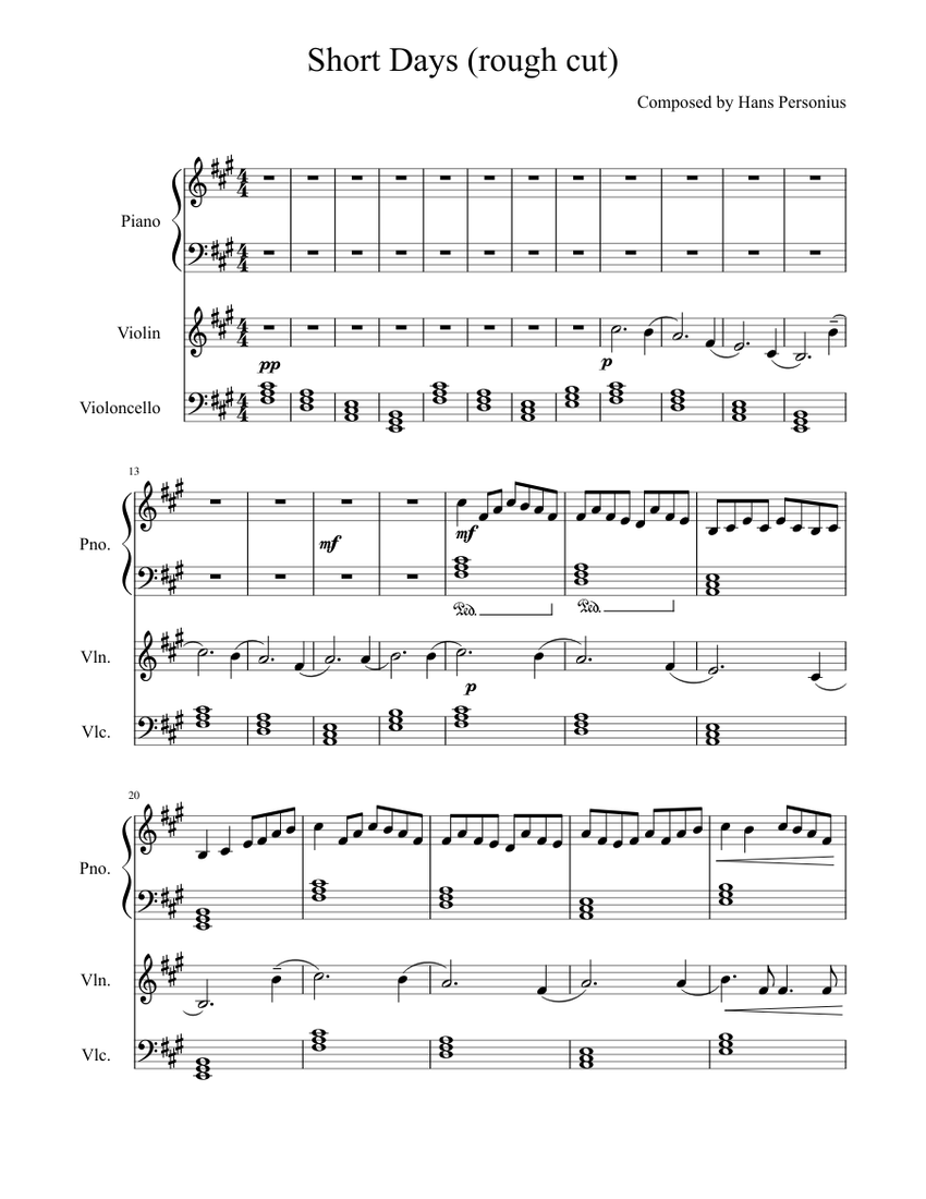 Short Days (rough cut) Sheet music for Piano, Violin (Solo) | Musescore.com