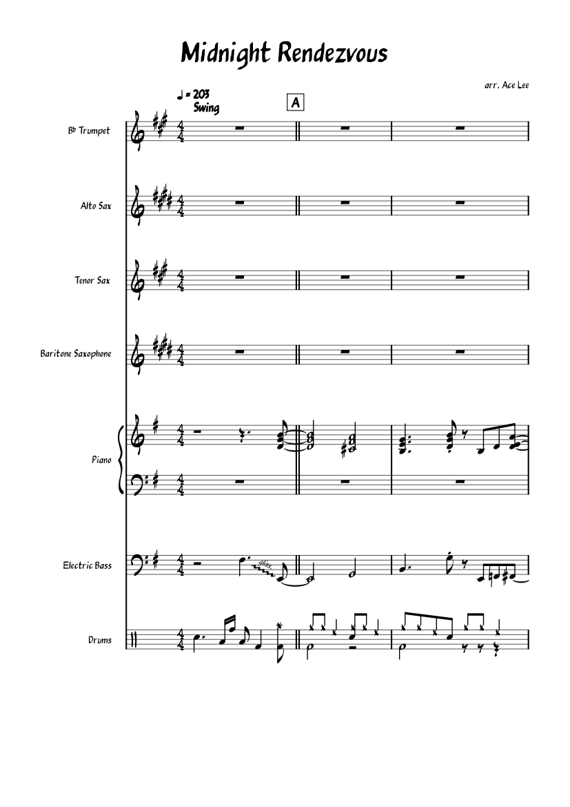 Midnight Rendezvous Sheet music for Piano, Saxophone alto, Saxophone ...