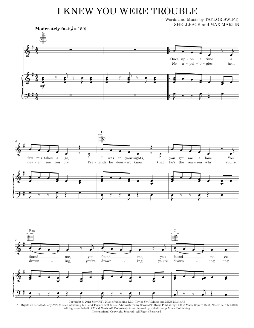 Play Official version of I knew you were trouble Sheet Music by Taylor ...