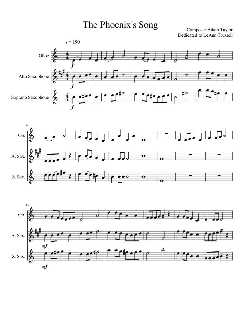 The Phoenix's Song (Soprano remix) Sheet music for Oboe, Saxophone alto ...