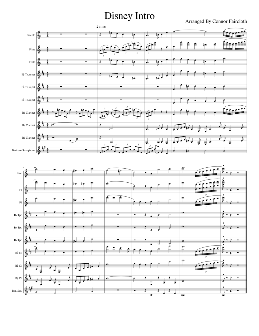 Disney_Intro Sheet music for Flute piccolo, Flute, Clarinet in b-flat ...