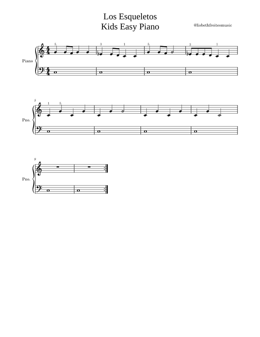 Los Esqueletos – Musica tradicional Los Esqueletos – Piano kids Sheet ...