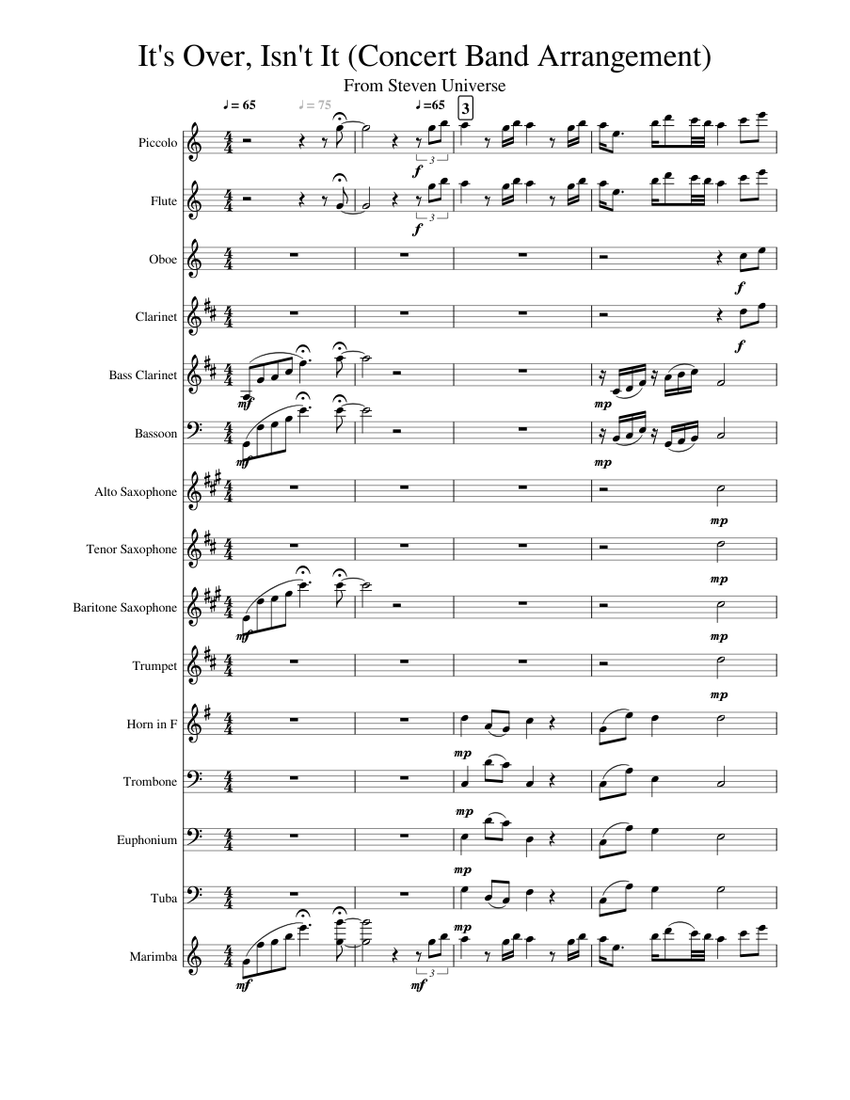 It's Over Isn't It (Concert Band Arrangement) Sheet music for Trombone, Euphonium, Tuba, Flute ...