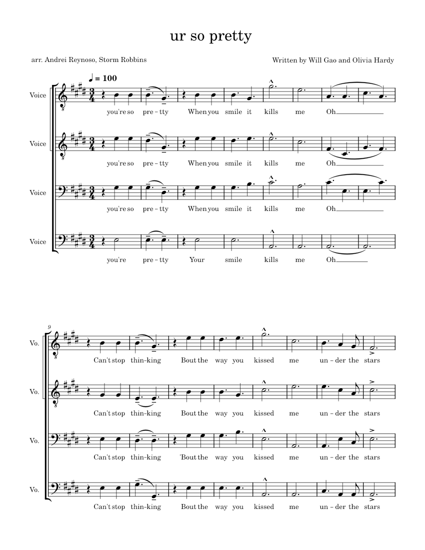 ur so pretty Sheet Music for Voice (other) (Men’s Choir) | MuseScore.com