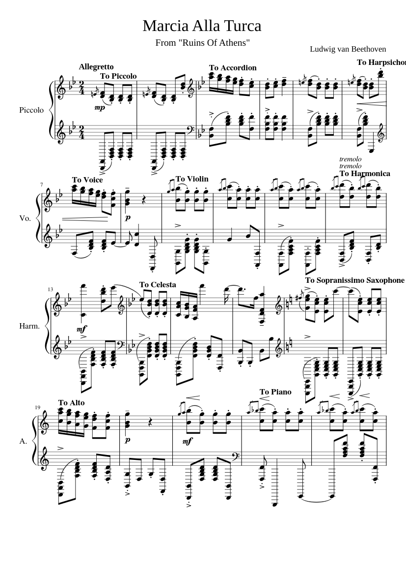 Turkish March - Beethoven Sheet Music for Piano (Solo) | MuseScore.com
