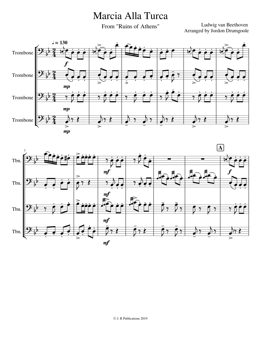 Marcia Alla Turca for Trombone Quartet Sheet music for Trombone (Brass ...