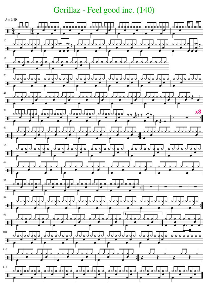Gorillaz - Feel good inc. (140) Sheet Music for Drum group (Solo ...