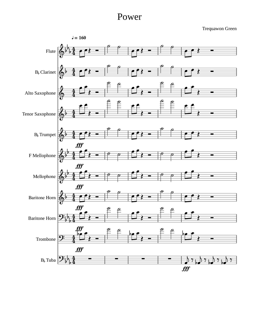 Power by Kanye West Sheet music for Trombone, Mellophone, Flute, Baritone horn (Marching Band ...