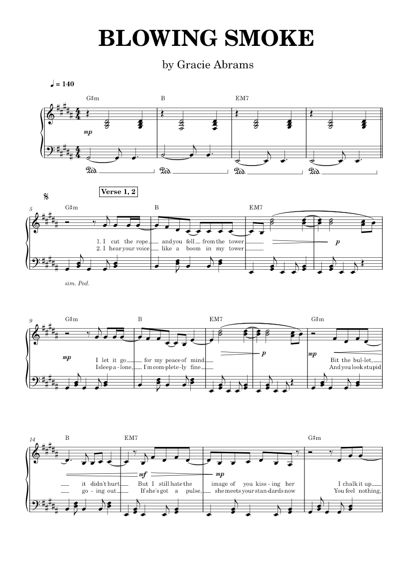 Play Official version of Blowing Smoke Sheet Music by Gracie Abrams for ...