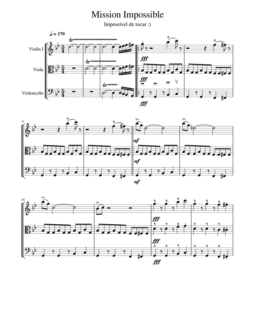 Mission Impossible Theme – Lalo Schifrin Sheet music for Violin, Viola ...