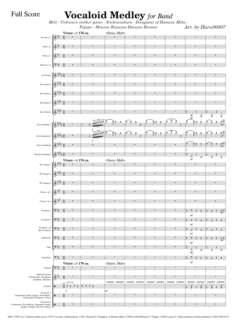Vocaloid Medley for Band arr. by Haru00007 Sheet Music for Trombone ...