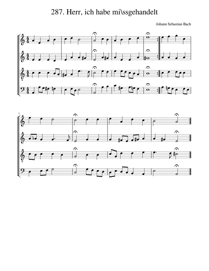 Johann Sebastian Bach - 287. Herr, ich habe mi\ssgehandelt Sheet music ...