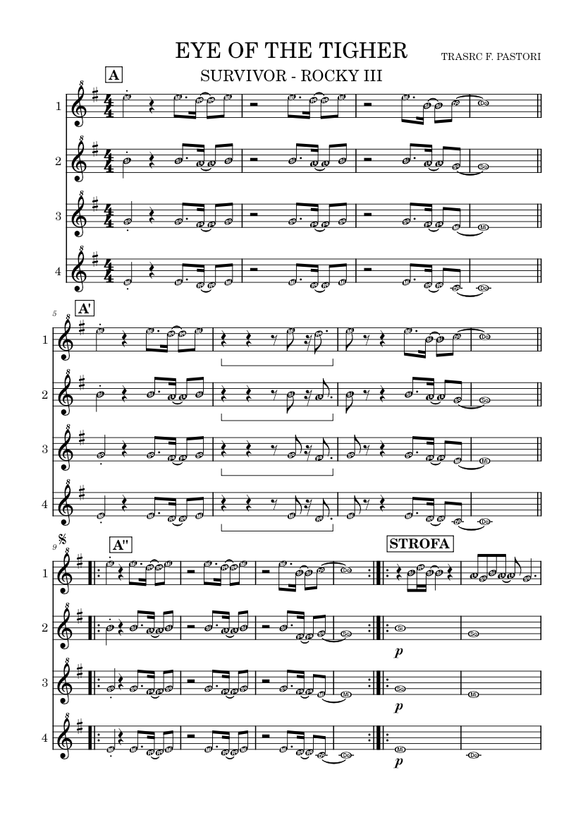 eye of the tiger - survivor - IN Em (FOR RECORDERS ENSEMBLE) Sheet ...