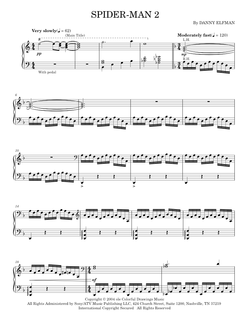 Spider-Man 2 Sheet music for Piano: Music Notes