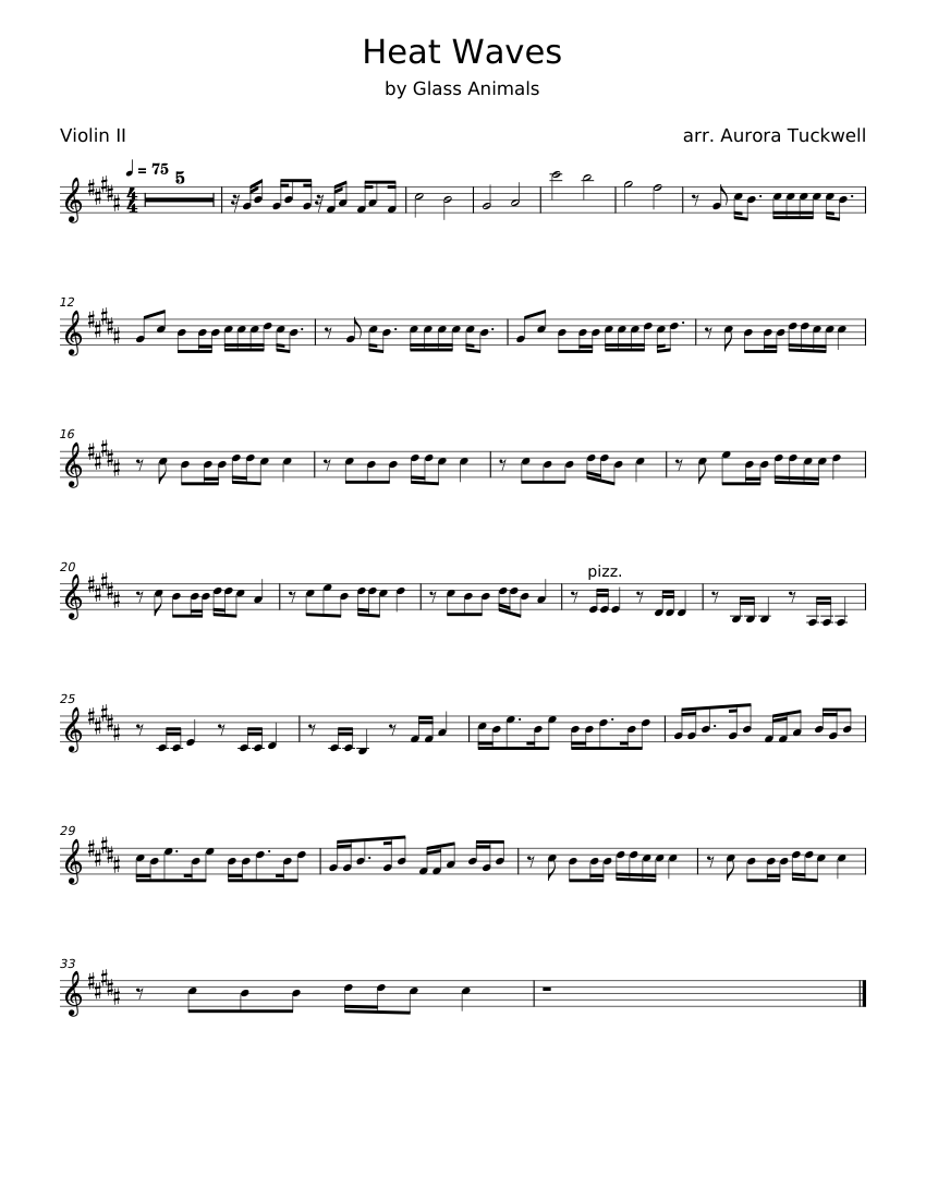 Heat Waves - Glass Animals Sheet Music for Violin (Solo) | MuseScore.com