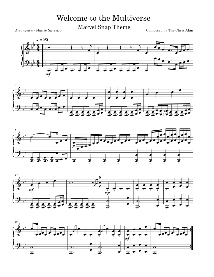 Welcome to the Multiverse (Marvel Snap Theme) Sheet music for Piano ...