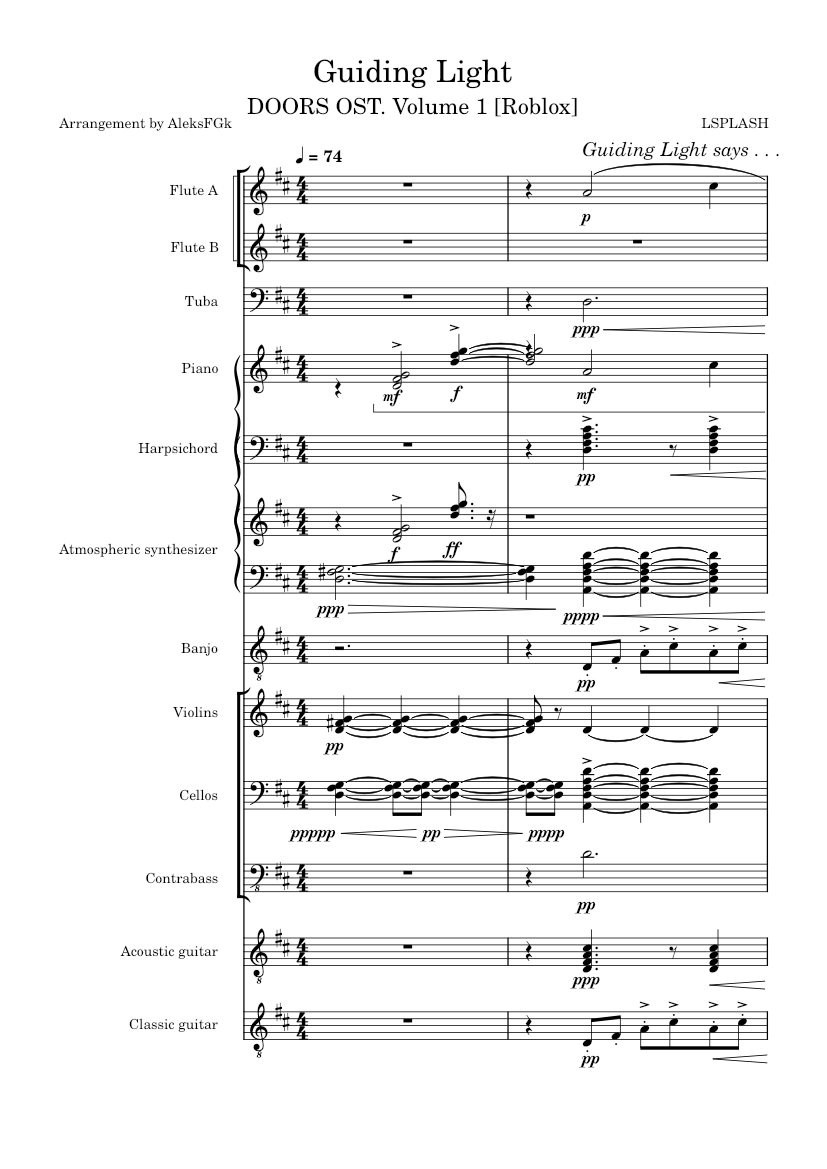 Guiding Light – LSPLASH [ Roblox - "DOORS' OST ] Sheet Music for Piano ...