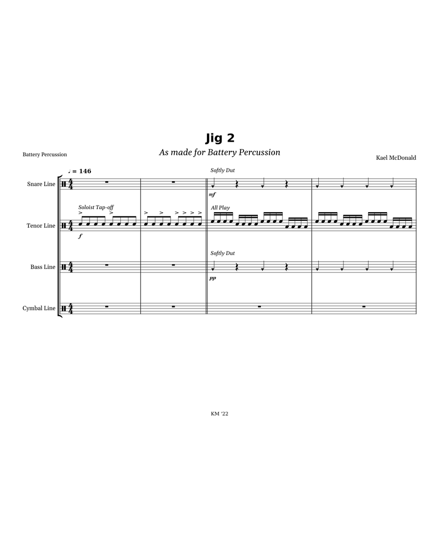 Jig 2 Sheet music for Snare drum, Crash, Tenor drum, Bass drum (Indoor ...