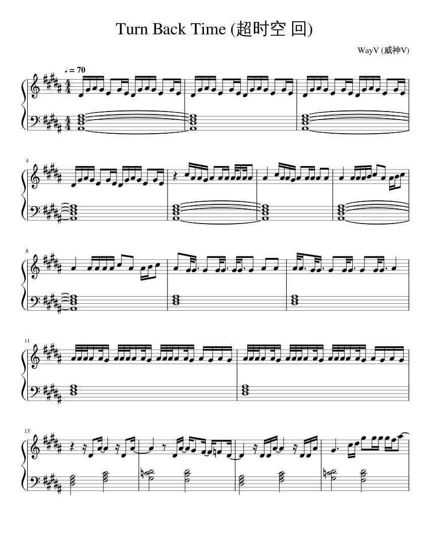 Turn Back Time - WayV 超时空 回 Sheet music for Piano (Solo) Easy ...