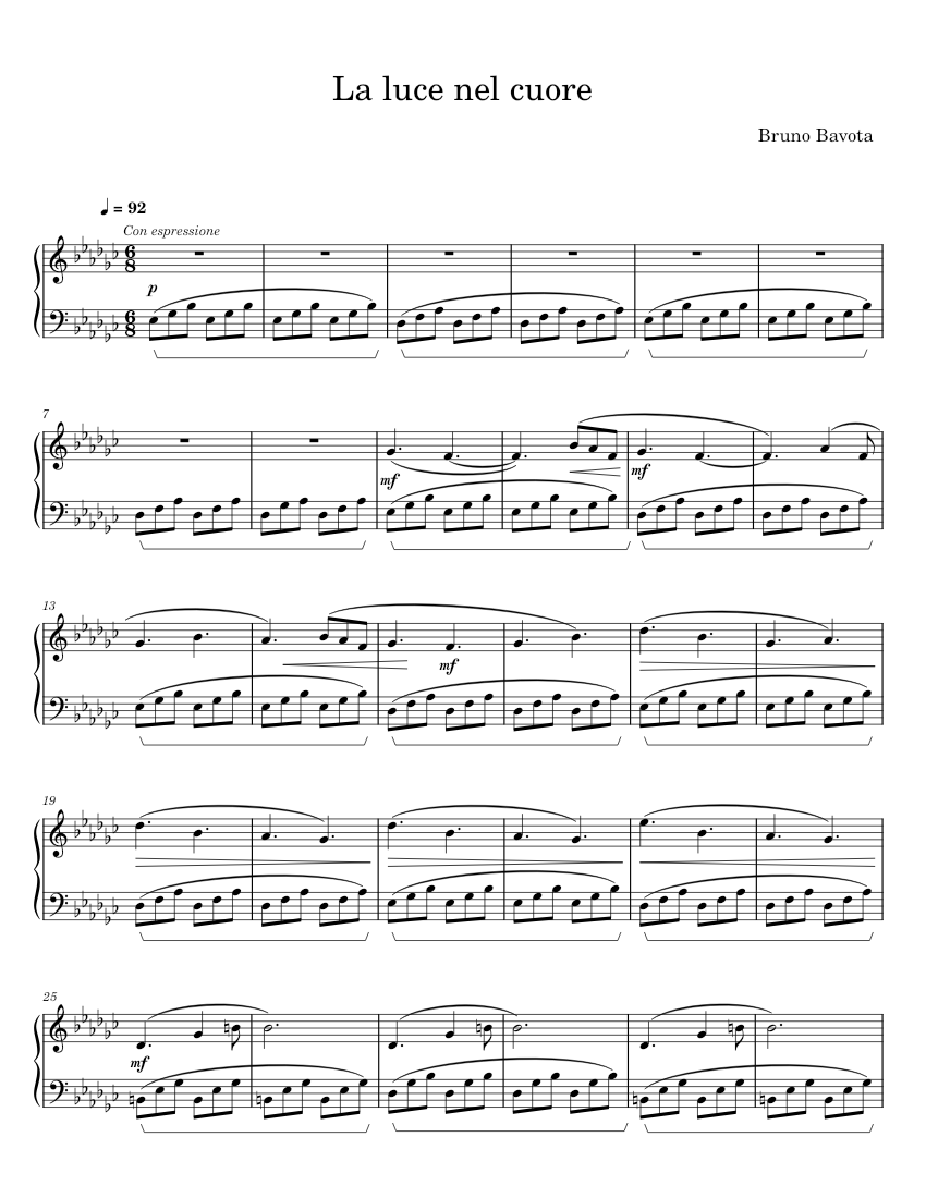 La luce nel cuore - Bruno Bavota Sheet Music for Piano (Solo) Easy | MuseScore.com