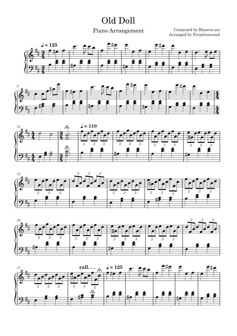 Old Doll – Bluerra-sai Sheet Music for Piano (Solo) easy | MuseScore.com