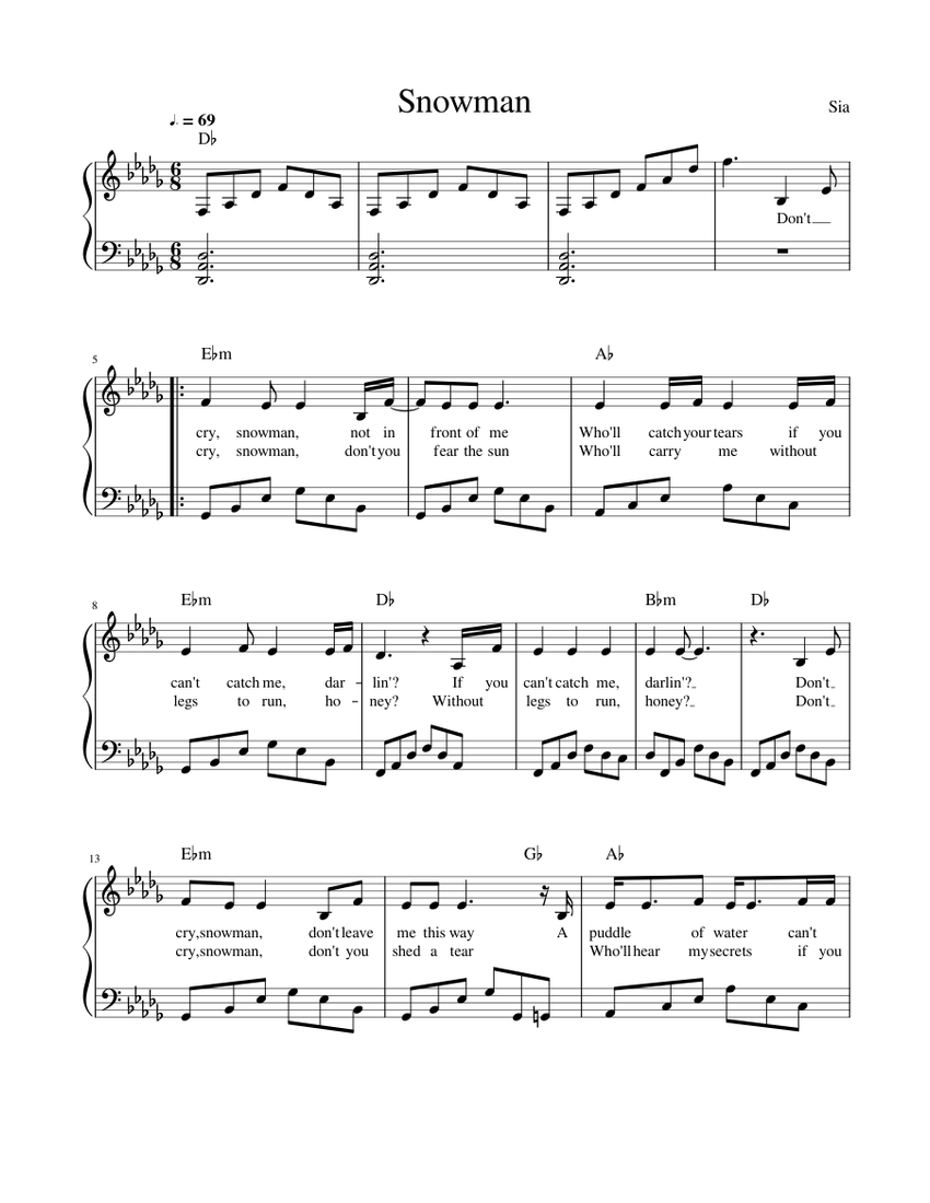 Sia - Snowman Sheet music for Piano (Solo) Easy | Musescore.com